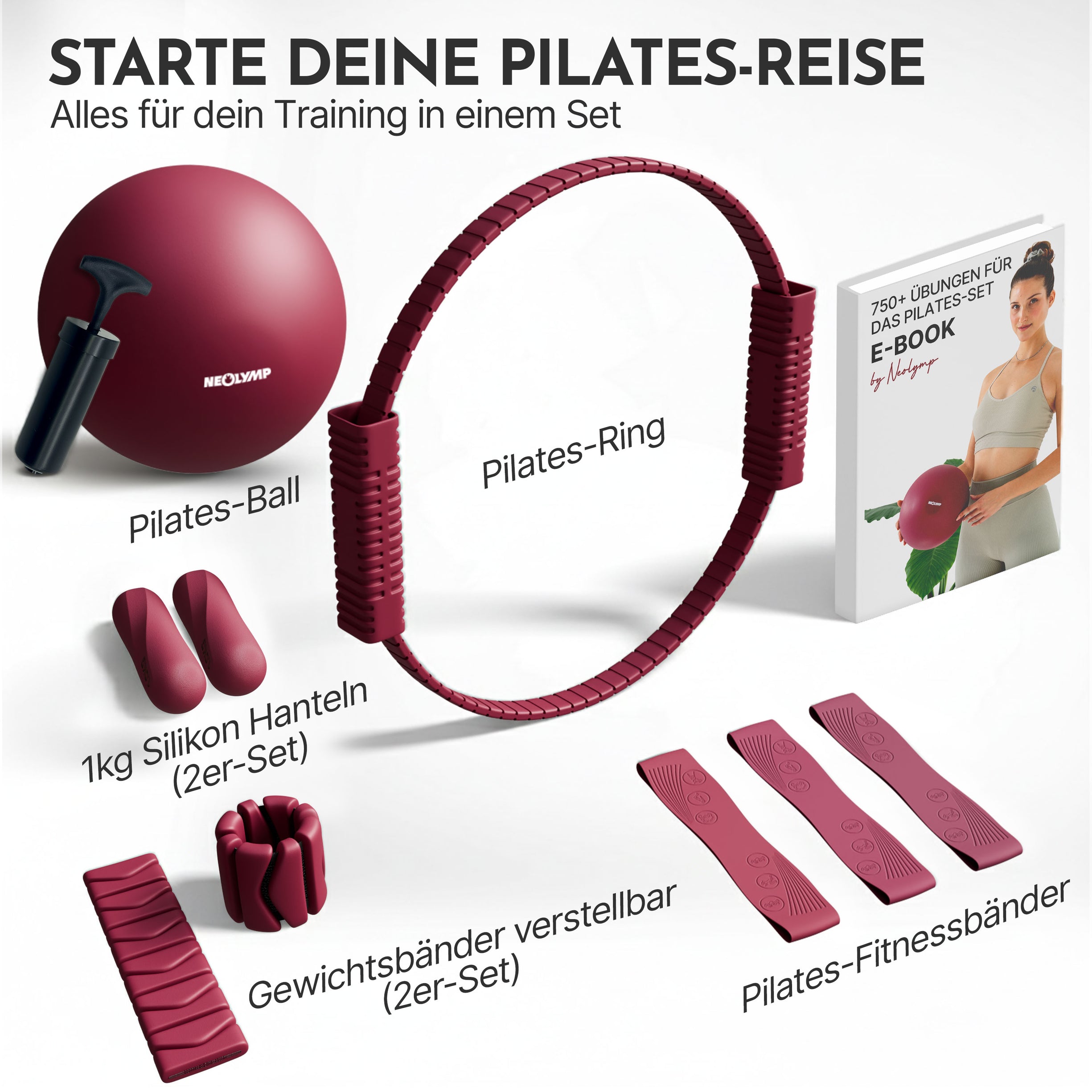 Premium Pilates Set mit Zubehör & E-Book – langlebig, vielseitig & in ...